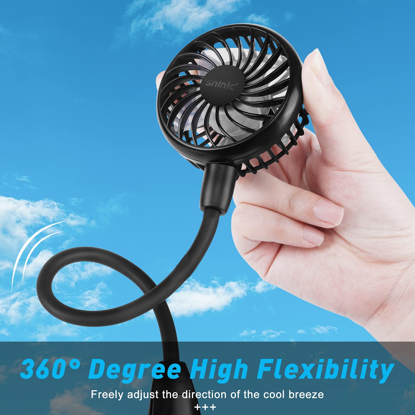 5000mAh Neck Fans Portable Rechargeable Prime, Battery Operated Neck Fan for Women, Lasts 26 Hours, Fast Charge, 6 Speeds Hand Free Fan, Personal Cooling Fan, Wearable Fan for Sports Travel Camping