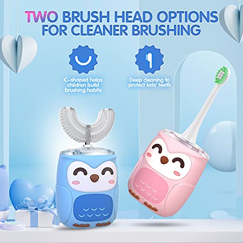 Flying Ideas Kids Electric Toothbrush, U Shaped Toothbrush, Ultrasonic Automatic Toothbrush Kids with 6 Modes, Full/Whole Mouth Baby Toothbrush, IPX7 Waterproof(Light Blue)
