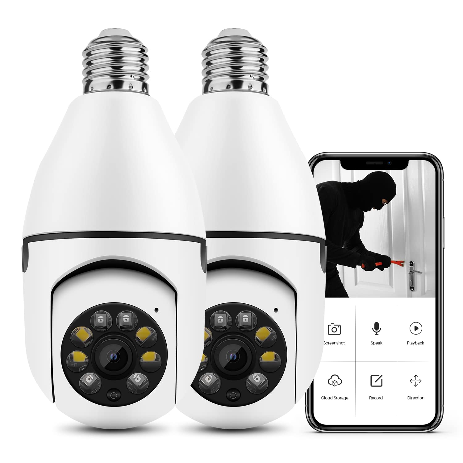 1080P 360°Rotate Auto Tracking Panoramic Camera Light Bulb Night Vision Wireless for WiFi PTZ IP Cam Remote Viewing Security E27 Interface Home Security Webcam Two Way Voice