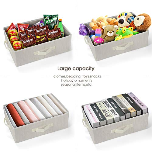 AILINA 3 Packs Large Fabric Storage Bins, Foldable Beige Storage Baskets for Shelves, Decorative Organizing Baskets with Double Handles for Bathroom Baby Cloth Nursery, 15 x 10.4 x 5.4 inch