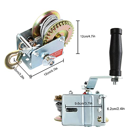 ASelected 800lbs Capacity Heavy Duty Hand Winch, Crank Strap Gear Boat Winch with 26FT Steel Cable and Hook, Manual Lifting Winches for Boat Trailer ATV or Shop Crane, Small Hoist for Deer Feeder