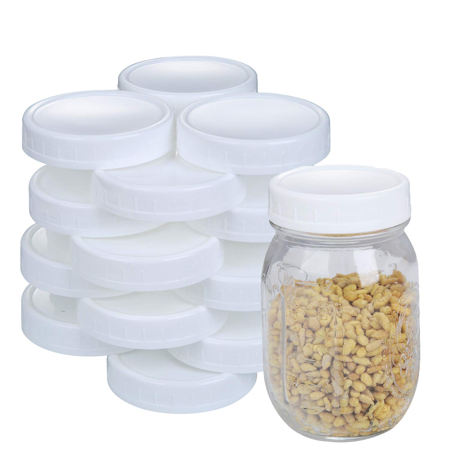 2 Dozen Regular Mouth Lids Mason Jar Lids Plastic Storage Caps for Mason Canning Jars and More, Standard, Dia 70mm, White