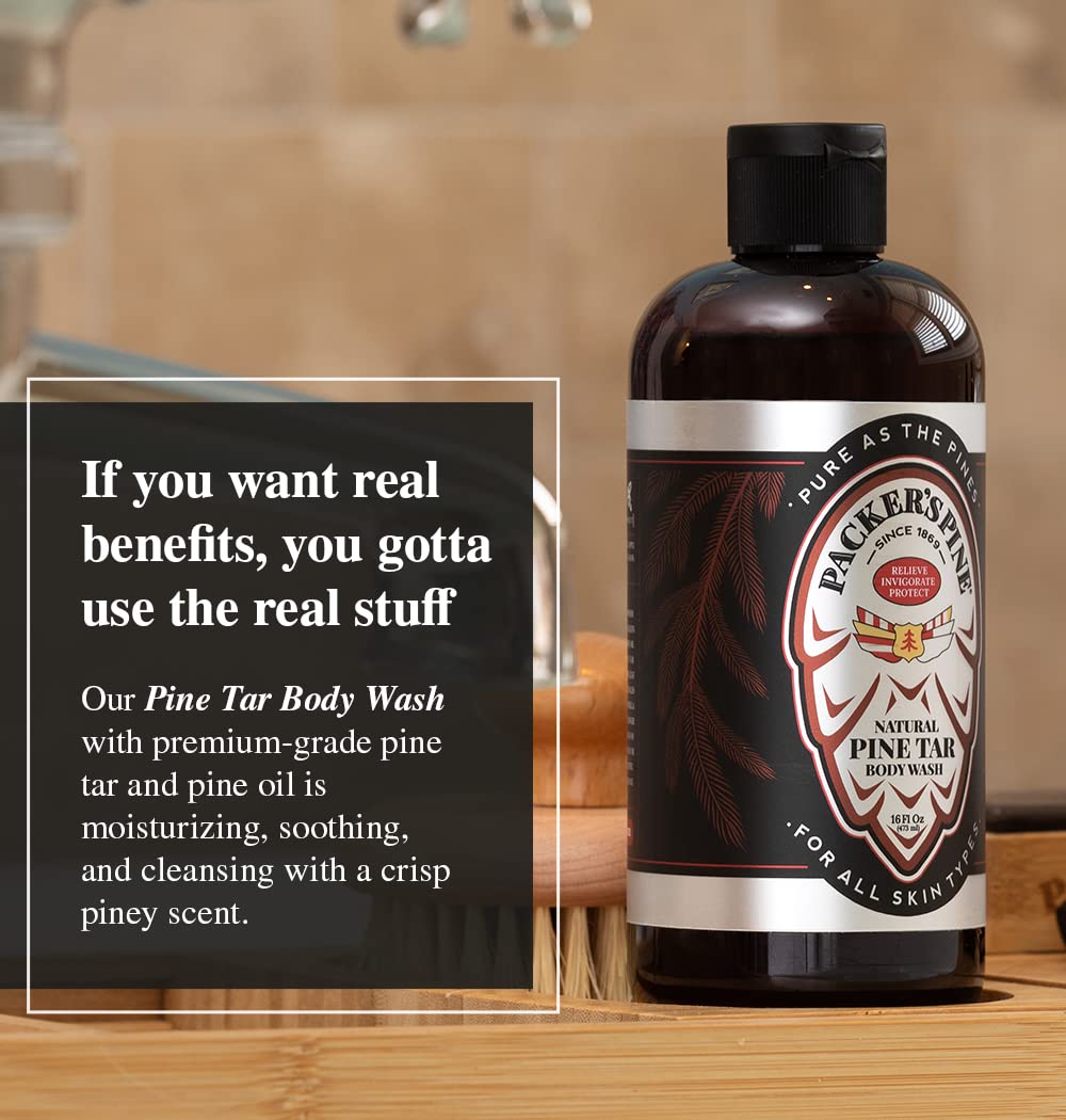 Packer's Pine Tar Body Wash | Soothing Mens Shower Gel For Psoriasis Relief | Made With Natural Pine Tar and Pine Oils | Paraben & Sulfate-Free, 16 fl oz