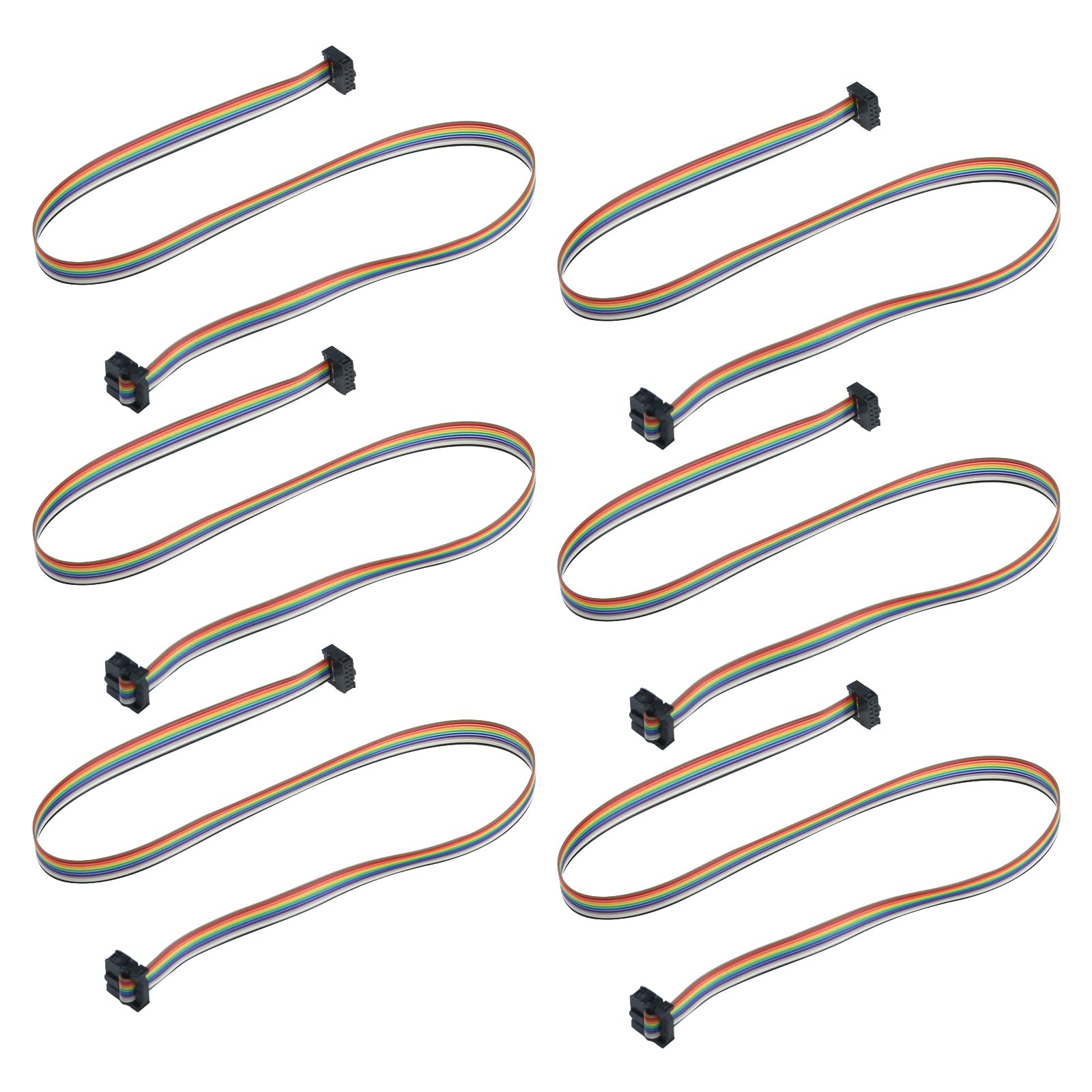Antrader 60CM 10Pin USB ASP ISP JTAG AVR Wire 10P IDC 1.27mm Pitch Rainbow Flat Ribbon Data Cable Download Wire 2.54mm FC Dual Row Female to Female Sockets 6 Pieces