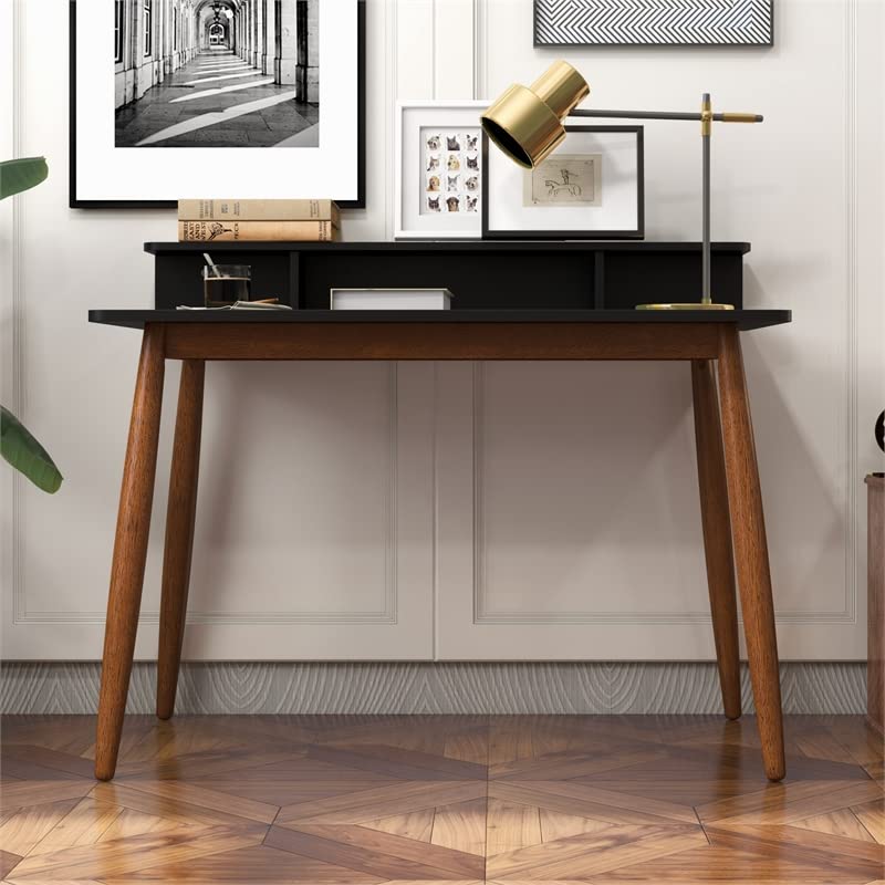 ASHCROFT Phoenix Mid-Century Modern Rectangular Solid Wood Desk in Black