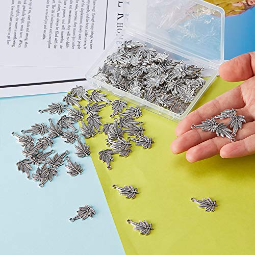 100 Pieces Maple Leaf Charms Antique Silver Leaf Charm Zinc Alloy Fall Leaf Pendant for DIY Earring Bracelet Necklace Jewelry Making, Antique Silver