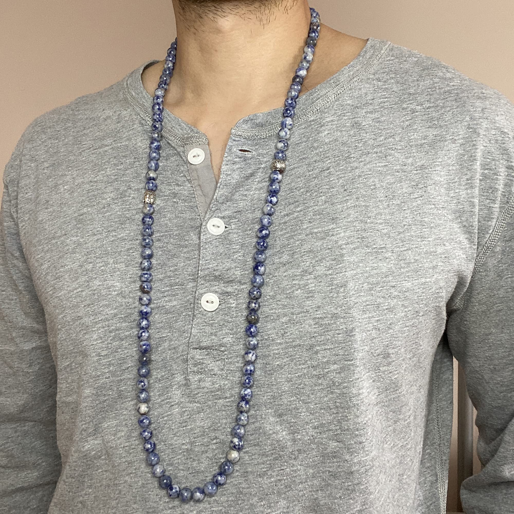 108 Bead Sodalite Gemstone 8mm Mala Beads - Yoga Meditation Mala Bracelet Necklace - Intuition Stone