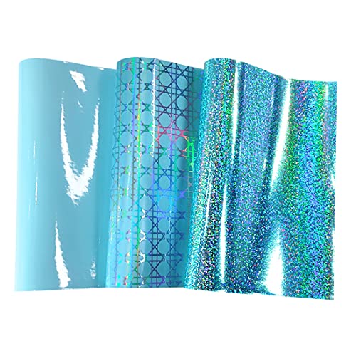 5 Pcs Ice Blue Glitter Faux Leather Sheets Combination Solid PU Leather Synthetic Crafts Fabric for Leather Bows Earrings Making 8x12 Inch
