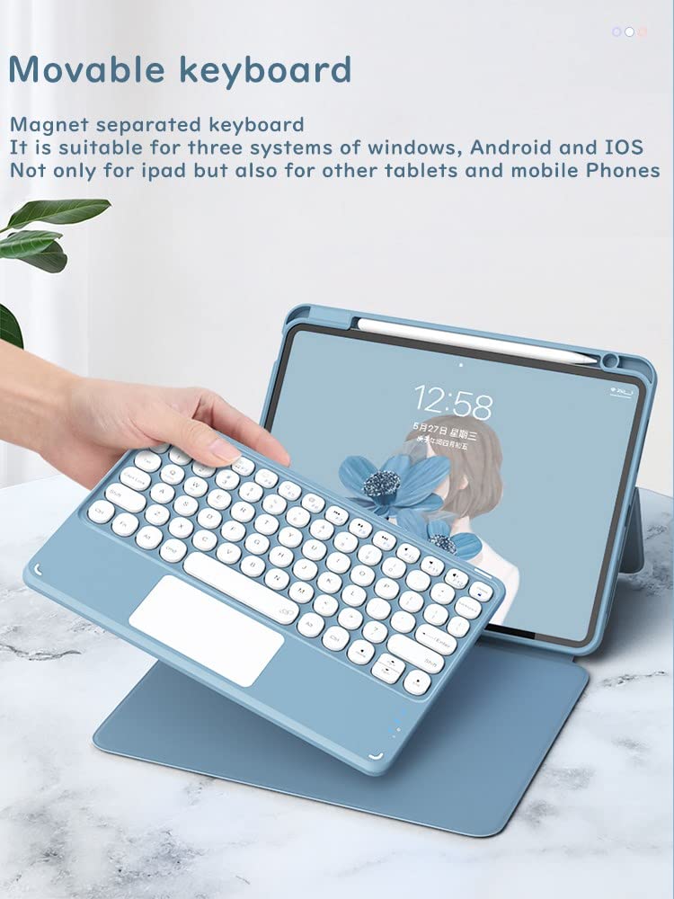 HENGHUI Magnetic iPad 10th Generation Keyboard Case with Touchpad Cute Color Keyboard Vertical Stand Movable Clear Back Case Detachable Keyboard (Dark Pink)