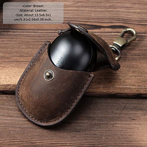 Compatible for Samsung Galaxy Buds Case Leather Shockproof Protective Earbuds Case with Stainless Keychain - Coffee