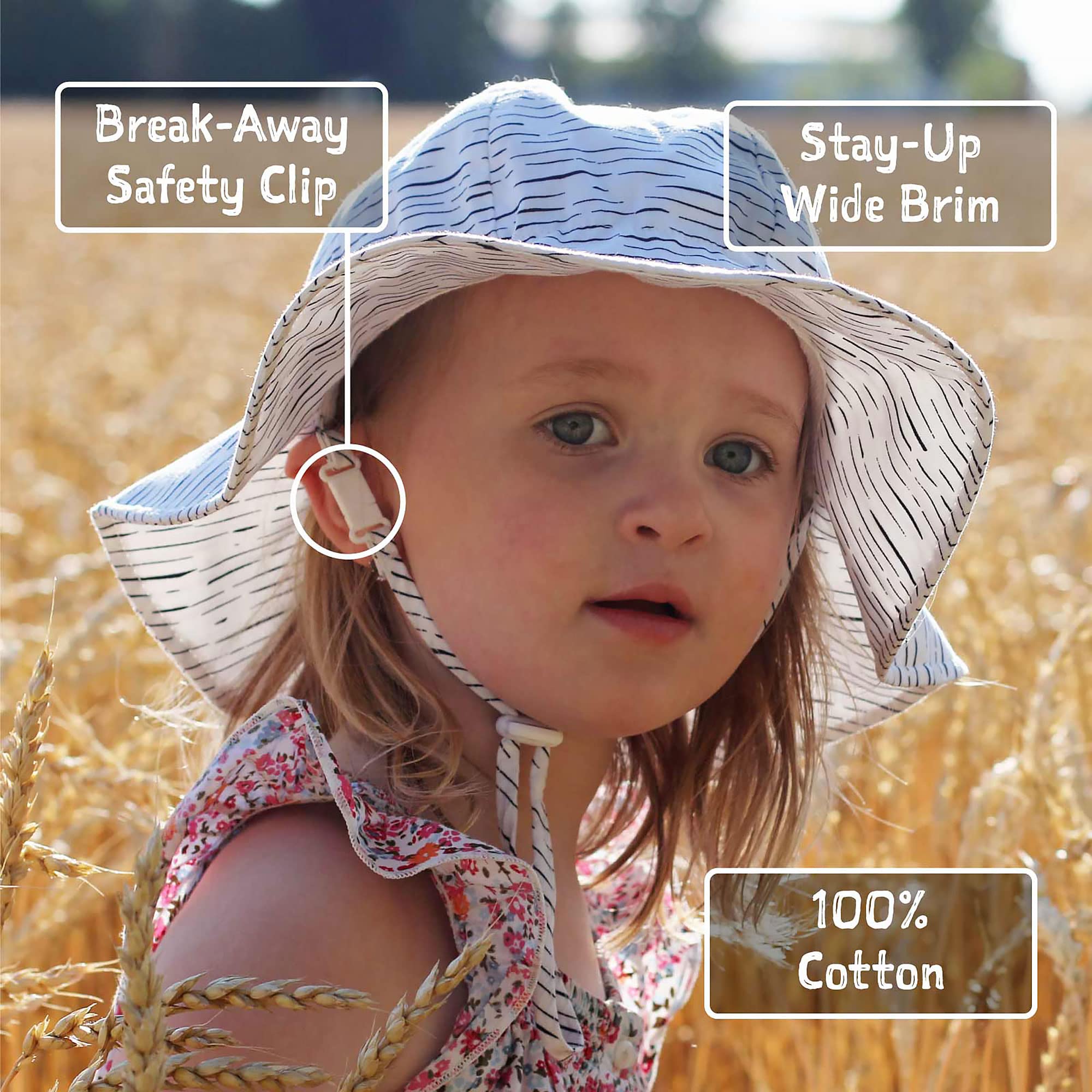 JAN & JUL Newborn Boy Beach Sun-Hat for Baby, Adjustable Strap (S: 0-6 Months, Blue Stripes)