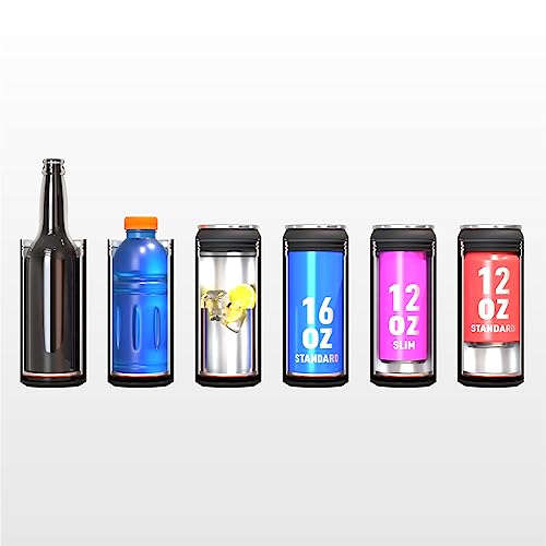 Asobu Multi Can Cooler Insulated Sleeve fits for Slim and Standard 12 Oz and 16 Oz Hard Seltzer, Soda, Beer or Energy Drinks and all standard size Beer Bottles(Silver)