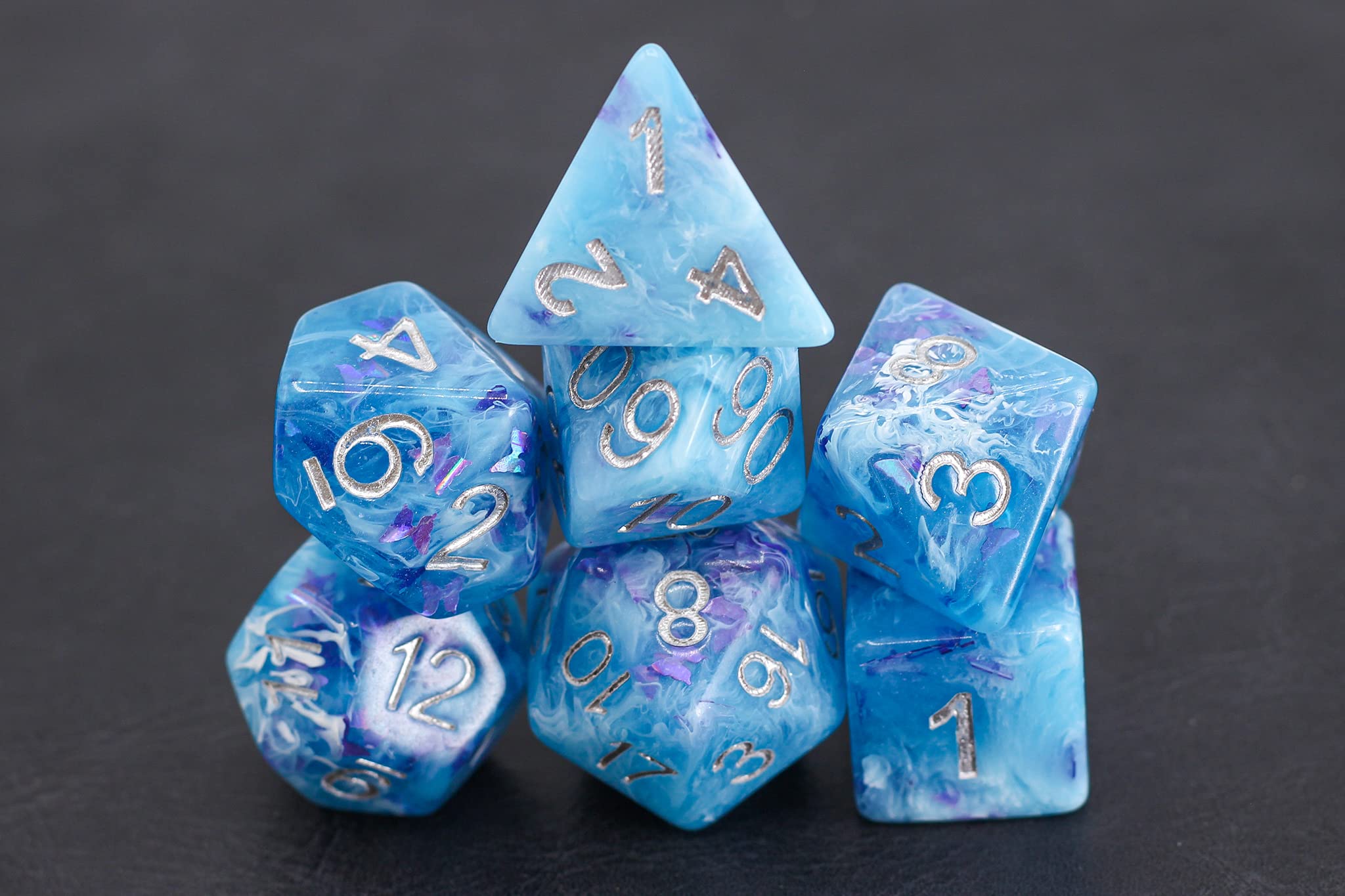 3DEGOS Blue Butterfly DND Dice Set for Dungeons and Dragons Gifts, D&D, D and D, Pathfinder, Accessories, D20, Polyhedral, Resin Dice, Metal, Dice Tray, Tower, Bag, Box