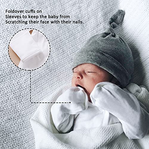 DEFAHN Baby Side Snap Kimono Bodysuit Long Sleeve with Mitten Cuffs 100% Cotton 3-Pack Unisex Onsies for Newborn Boy Girl (3Pc BK-WH-GY, Newborn)
