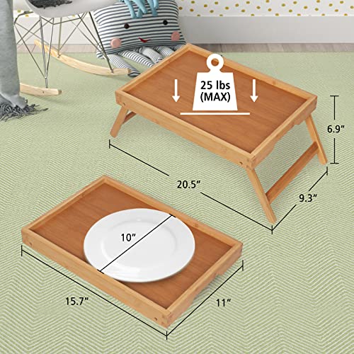 Artmeer Bed Tray Table with Folding Legs,Bamboo Breakfast in Bed for TV Table, Laptop Computer Tray,Eating,Snack Tray(Bamboo)