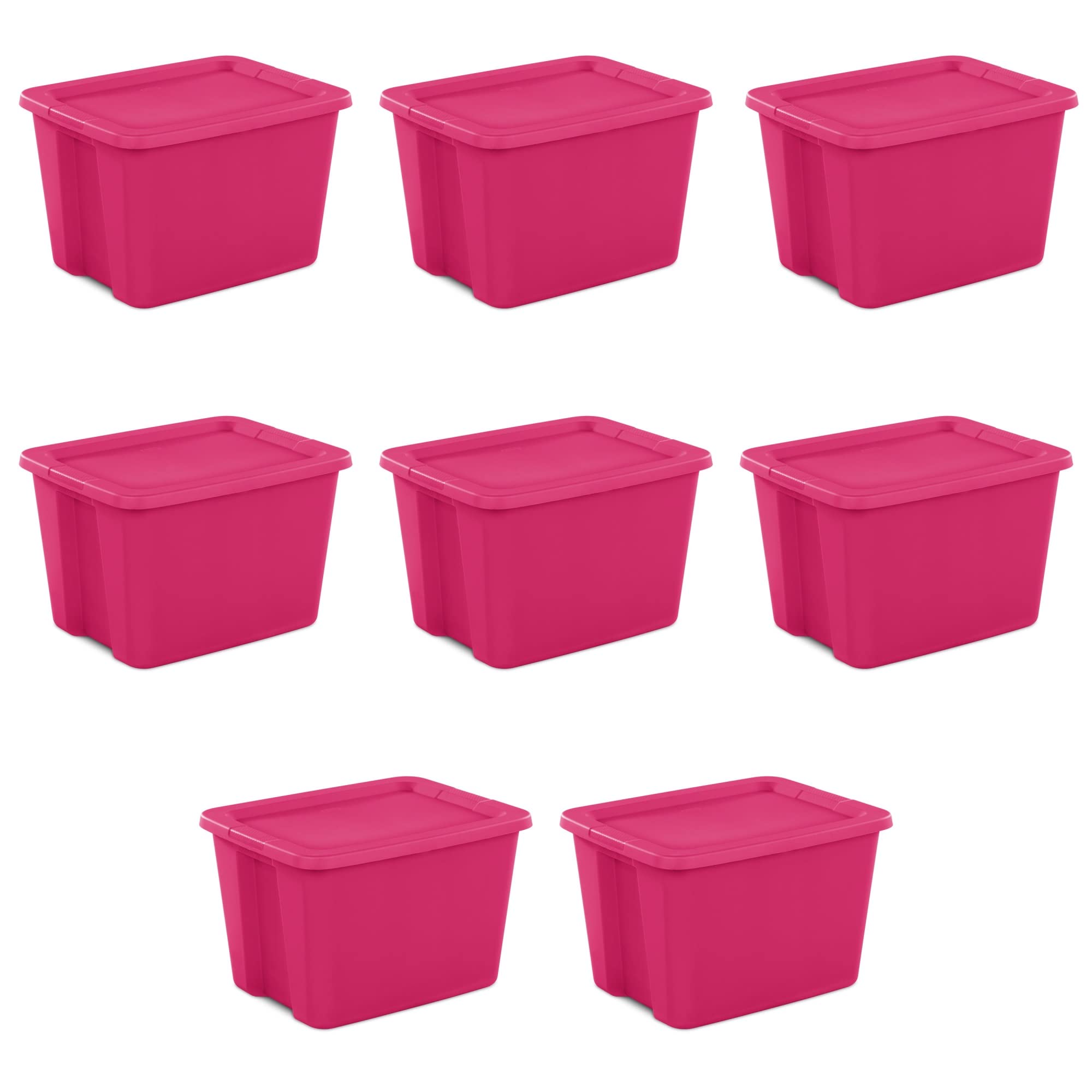18 Gallon Tote Box Plastic, Fuchsia Burst, Set of 8