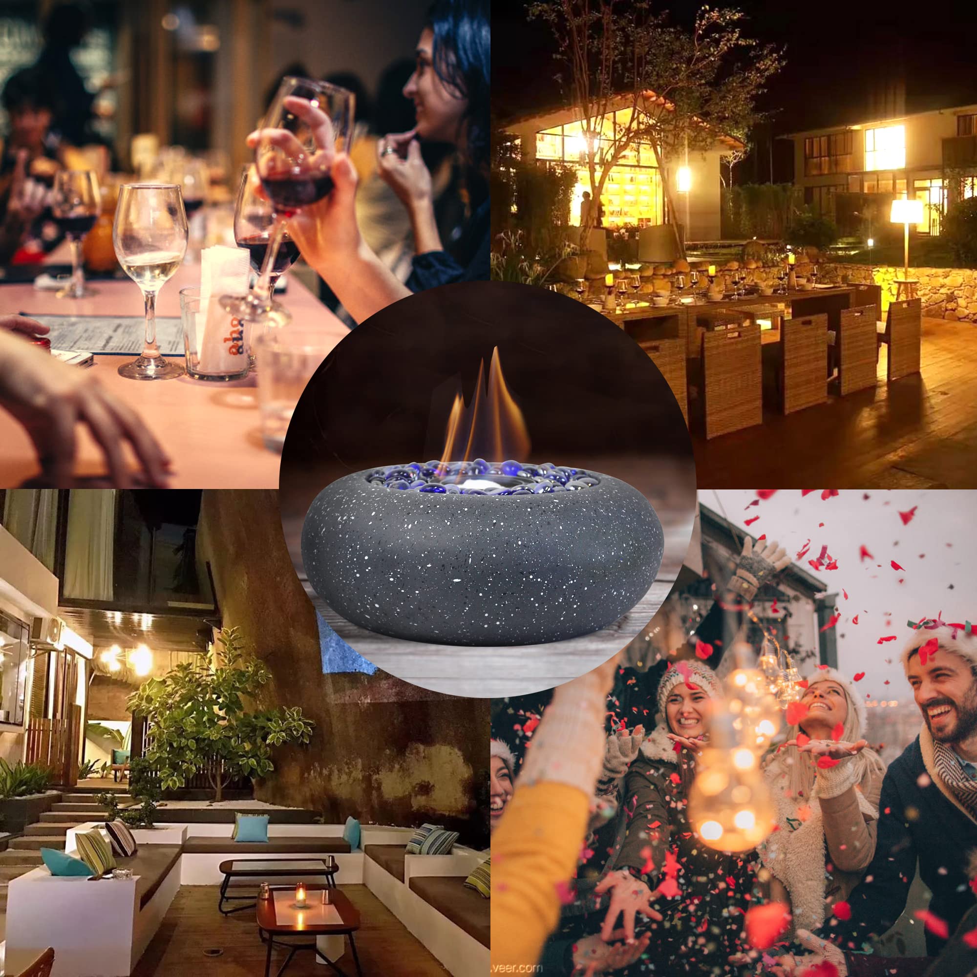 11-inch Portable fire Pit, Tabletop Fireplace fire Bowl Use Iso-Propyl Alcohol as Fuel. Clean-Burning Bio Ethanol Ventless Fireplace for Indoor Outdoor Patio Parties Events