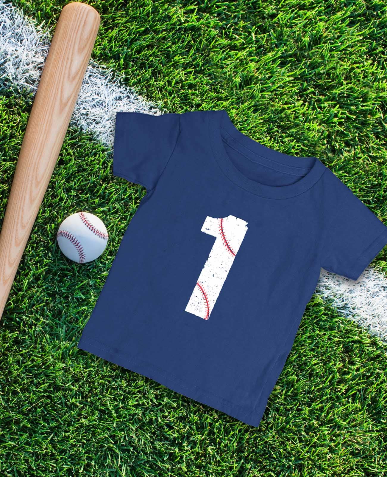 Baseball Number 1 1st Birthday Shirt Gifts for One Year Old Infant Kids T-Shirt 12M Navy