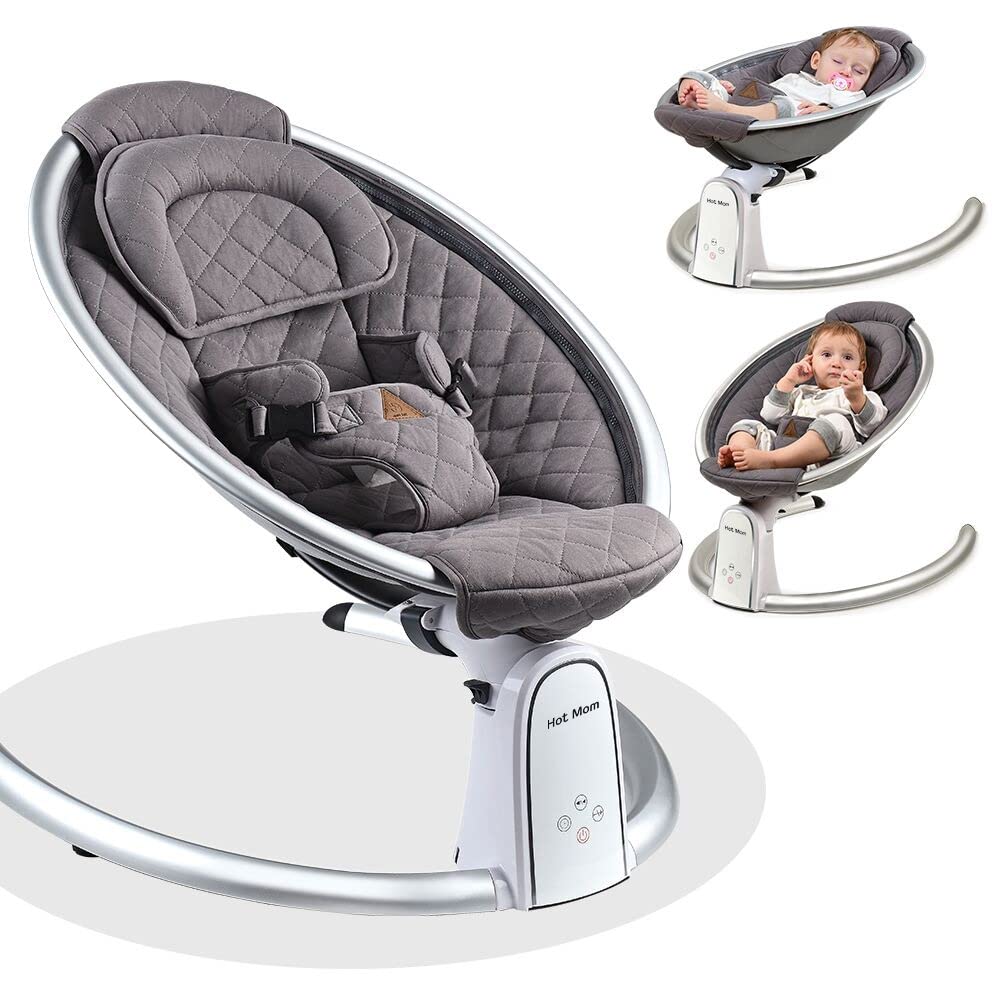 Hot Mom NEW Baby Swing Bluetooth and Intelligence Timing Electric Baby Rocker Multiple Gears Seat Adjustment & Baby Chair(Dark Grey)
