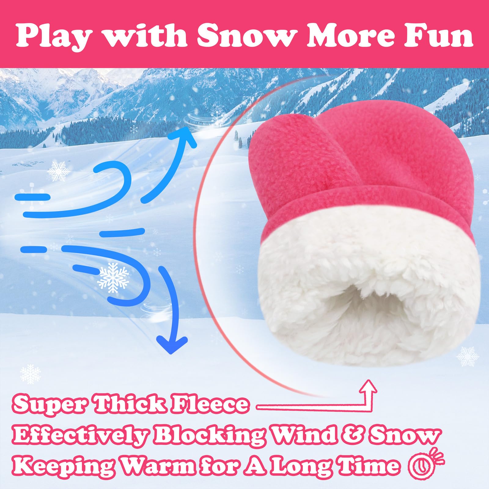 Sherpa Baby Girls Mittens - Winter Toddler Snow Gloves 12-18 Months