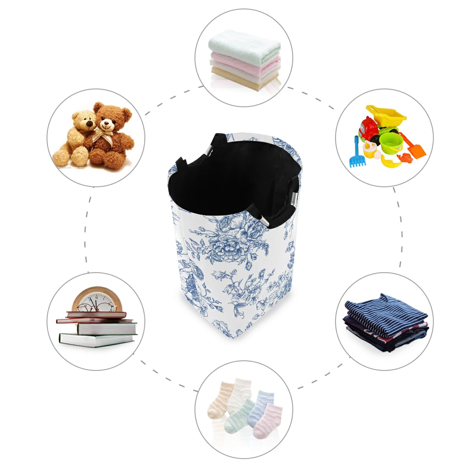 AGONA Blue Flowers Laundry Basket with Handles Large Storage Bin Collapsible Fabric Laundry Hamper Foldable Laundry Bag for Dirty Clothes Toy Bins Gift Baskets Bedroom Baby Nursery