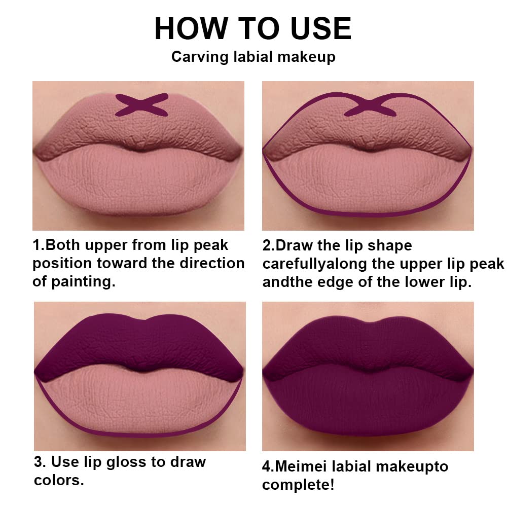 2pcs Matte Dark Purple Lip Liner and Lipstick Makeup Set, burgundy Matte Lipstick 24H and Lip Liner Set Deep Berry Matt Lip Gloss Waterproof Long Lasting Lip Liner Lipstick Set Dark Colors (#01)