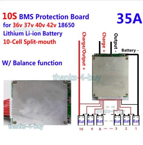 36V BMS Protection Board, 35A 10S Li-ion Battery BMS Protection Board PCB for Ternary Cobalt Cells with Balancing, Manganese Acid Batteries and Cobalt Acid Batteries