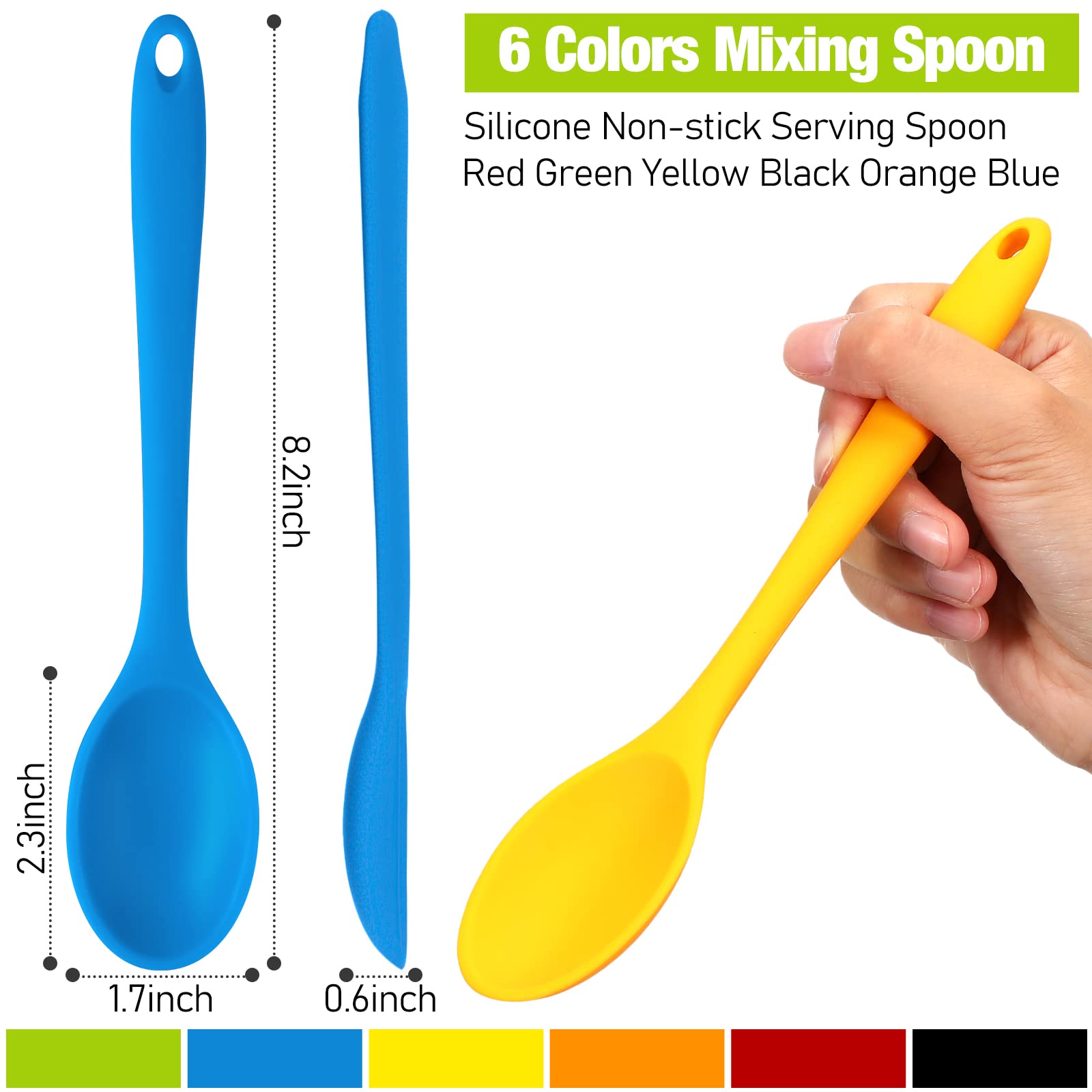 18 Pieces Small Silicone Spoons Mixing Nonstick Cooking Spoons Heat Resistant Silicone Serving Spoon for Kitchen Baking Stirring Mixing Tools, 6 Colors