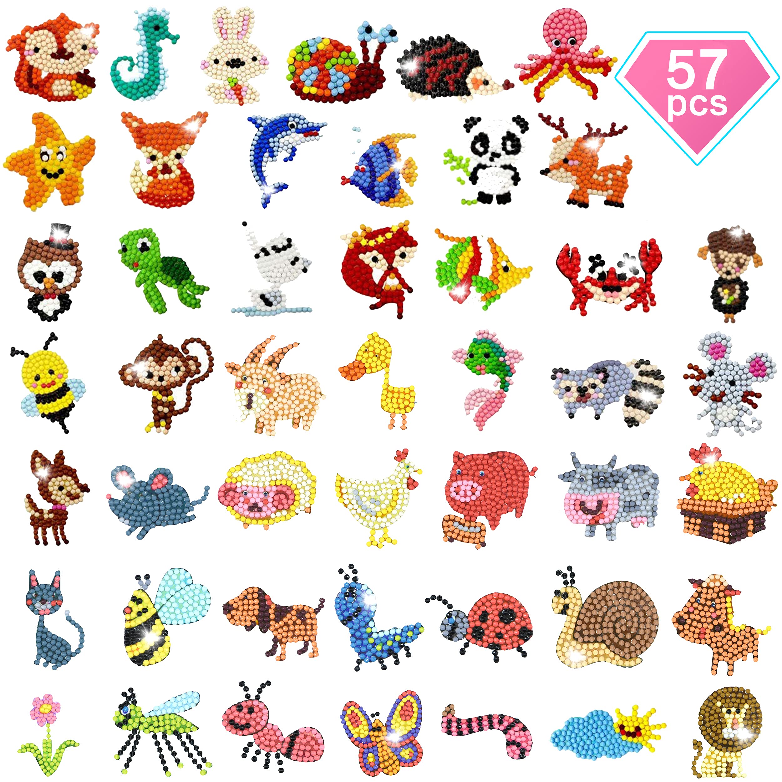 57PCS Diamond Painting Stickers for Kids - Fun DIY Diamond Painting Kits for Kids, Arts and Crafts for Kids Ages 8-12/6-8, Gem Sticker Art Kits for Kids Adult Beginners Gift