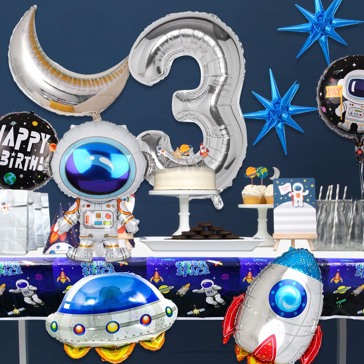 11Pcs Space Astronaut Birthday Party Balloons, Foil Balloons of Spaceman Rocket Moon Star for Outer Space Galaxy Theme Party Decorations (3)