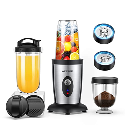 Acezoe 850W Bullet Blender for Shakes and Smoothies, 5 in 1 Personal Blenders for Kitchen, with 6 fins Blade, 2x500ml Portable Bottle, 1 Grinding Cup, for Juice, Protein, Vegatable, Easy to Clean
