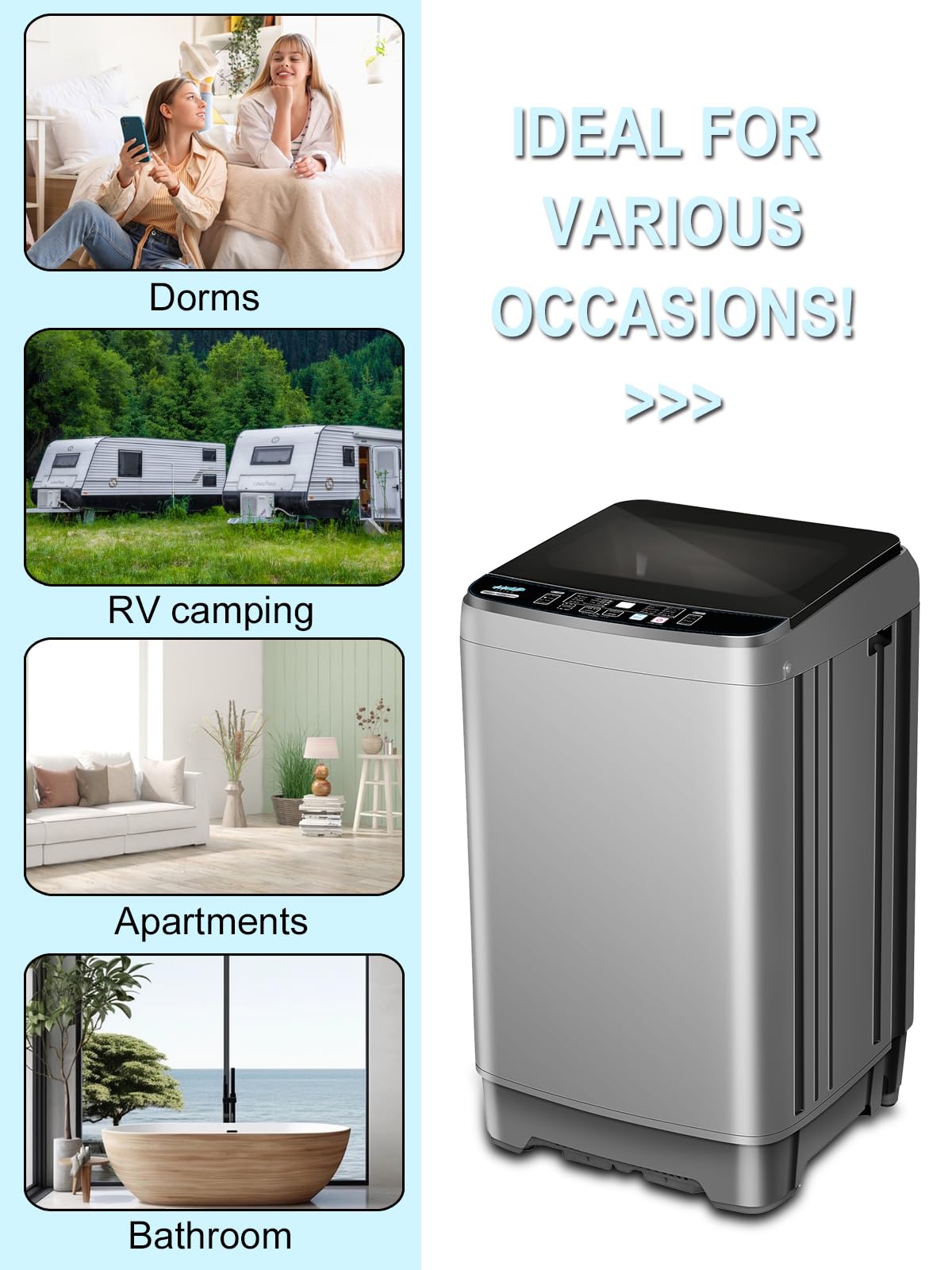 25 lbs Portable Washer Drain Pump, 10 Programs & 8 Water Levels, KRIB BLING Full Automatic Washing Machine with LED Display, Ideal for Camping, Apartment, Dorm, Dark Grey
