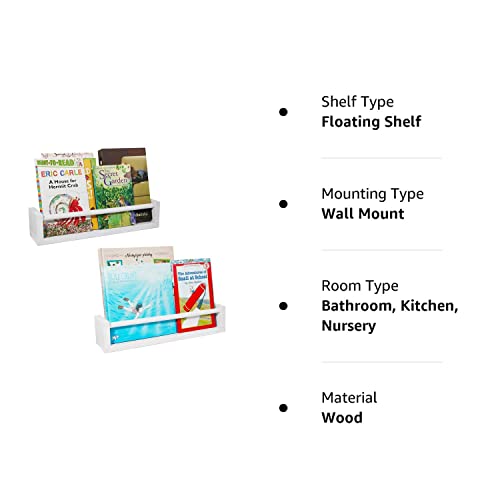 PMLYQ 2 Pack Wood Floating Nursery Shelves,Kitchen Spice Rack,Book Shelf Organizer (White)
