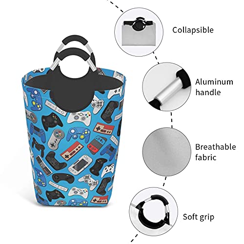 Duduho Video Game Controller Background Laundry Basket with Handles Laundry Hamper Toys Storage Organizer Foldable Bucket Washing Bin Dirty Clothes Bag for Home Bathroom Bedroom Dorm