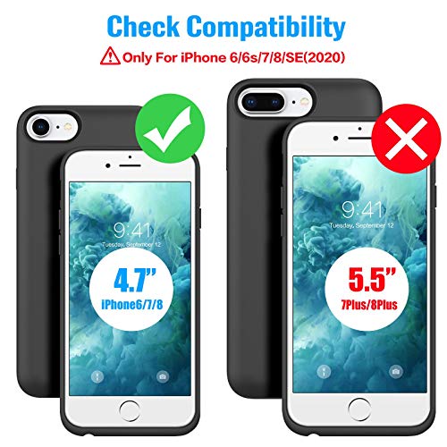 Ekrist Battery Case for iPhone 6/6s/7/8, [Upgraded 6000mAh] Portable Ultra-Slim Protective Charging Case, Extended Rechargeable Smart Battery Pack, Backup Charger Case Power Bank Cover (Black)