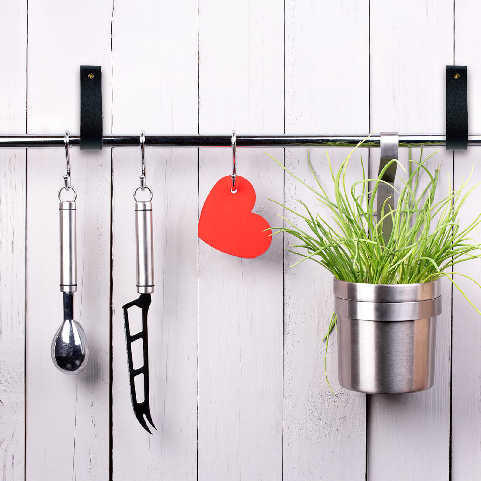 10 Pcs Black Leather Wall Hooks, Leather Curtain Rod Bracket, Leather Curtain Rod Holder Retro Strap Hangers with Screws for Hanging Towel Tapestry Canoe Paddle, Boho Farmhouse Style (Black)