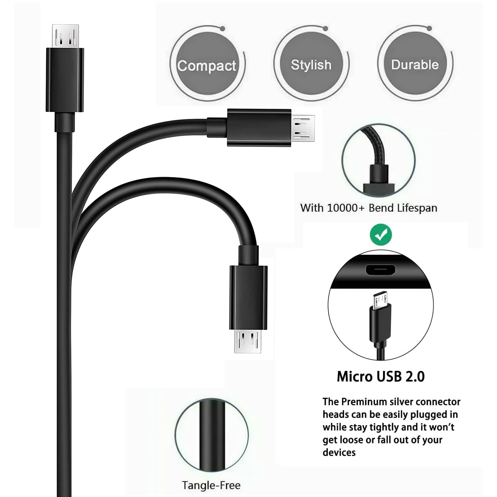 5FT Replacement Mirco USB Charger Charging Cable Power Cord for OneTouch Verio Flex (Not Compatible with OneTouch Verio IQ Models) - Black