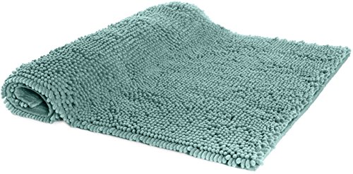 Amazon Basics Non-Slip Microfiber Shag Bathroom Rug Mat, 21" x 34", Seafoam Green