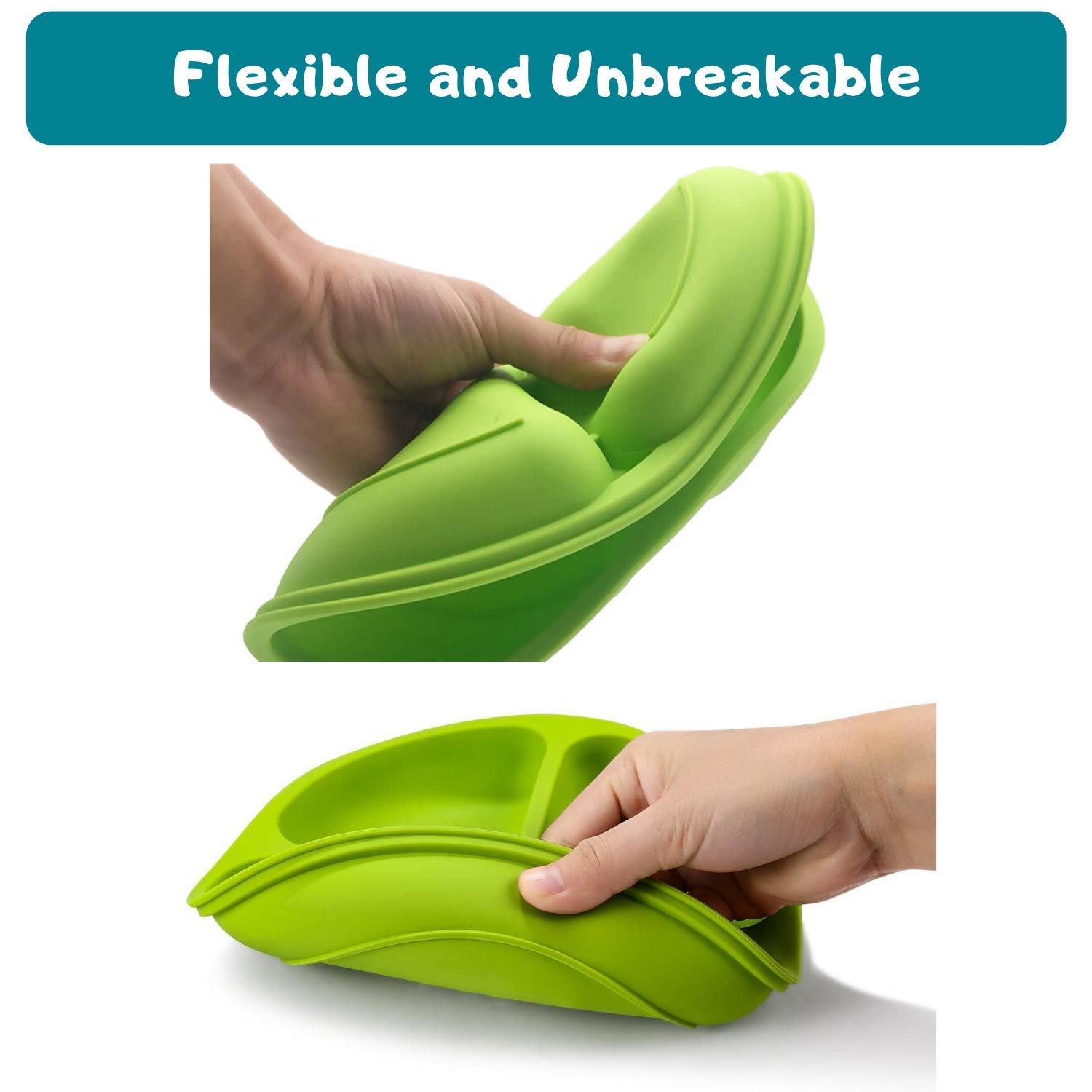 Silikong Divided Silicone Plates for Toddlers ** NO SUCTION** | BPA Free | Dishwasher, Microwave and Oven Safe | Kids Plates with Dividers (Boys)