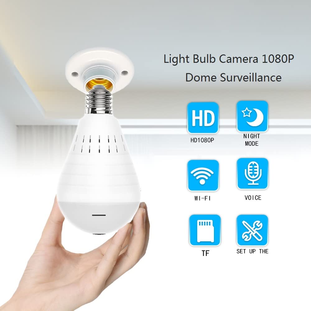 1080P Light Bulb Camera Garage Wireless Surveillance Camera Work with Alexa for Baby Room WiFi 2.4GHz E27-AOLANS