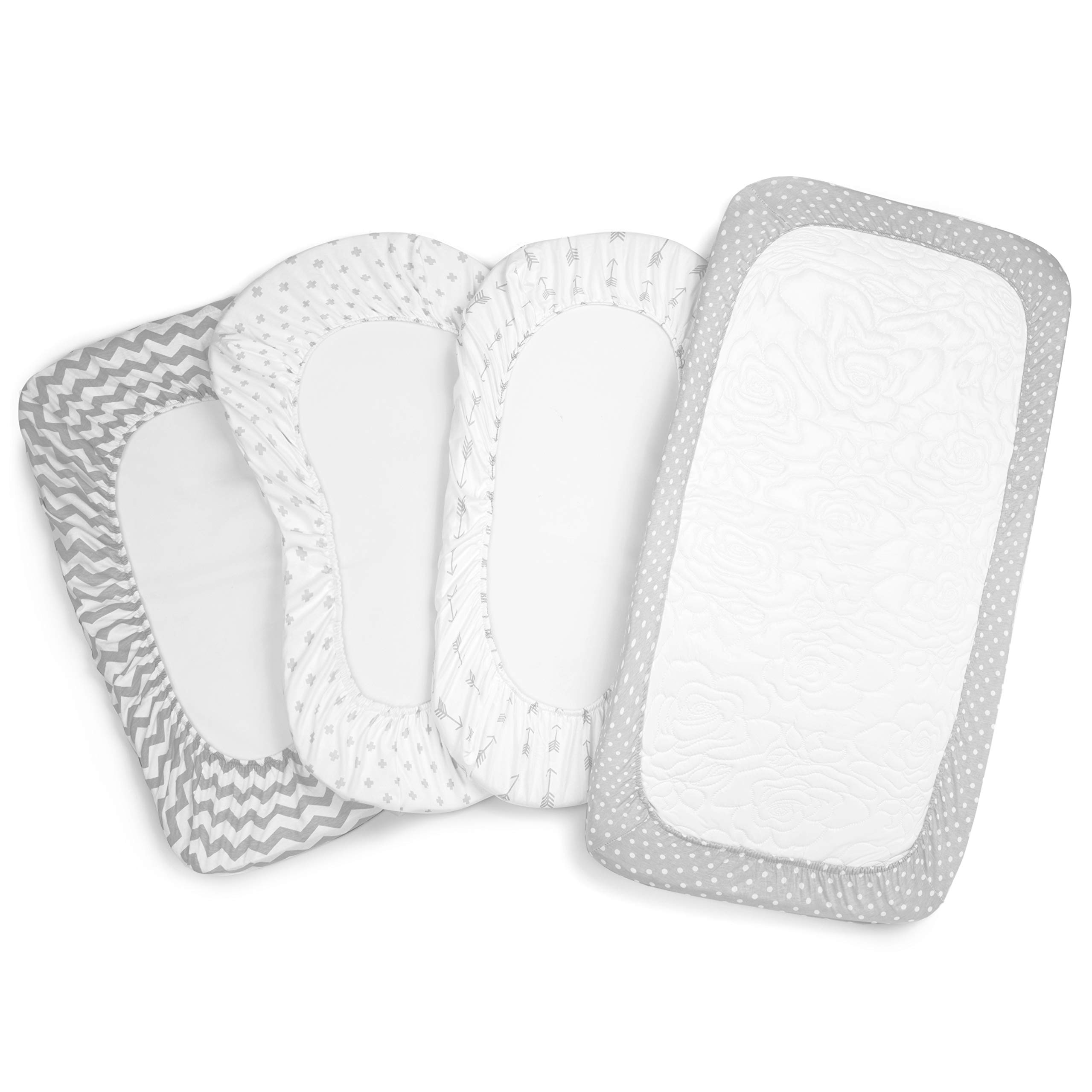 Bassinet Bed Sheets – Premium Bassinet Fitted Sheet for Halo, Mika Micky, Maxi COSI & Others - 4 Pack 100% Jersey Knit - Bassinet Bedding for Standard Size Oval or Halo Bassinet Pads for Boys & Girls