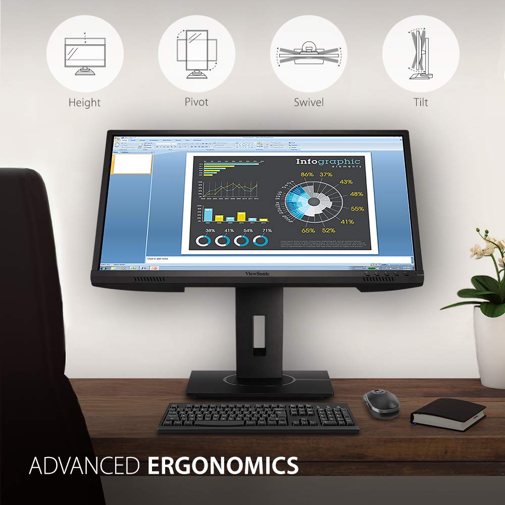 ViewSonic VG2440 24 Inch IPS 1080p Ergonomic Monitor with HDMI, DisplayPort, VGA, USB (Renewed)