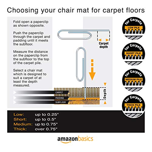 Amazon Basics Polycarbonate Office Chair Mat with Lip for Low to Medium Pile Carpet, Rectangular, Clear, 47" x 35"