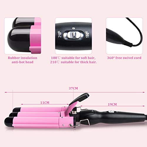 3 Barrel Curling Iron-Dual Voltage Hair Crimper,1 Inch Ceramic Tourmaline with Temperature Adjustable Hair Waver Style Tool(Pink)