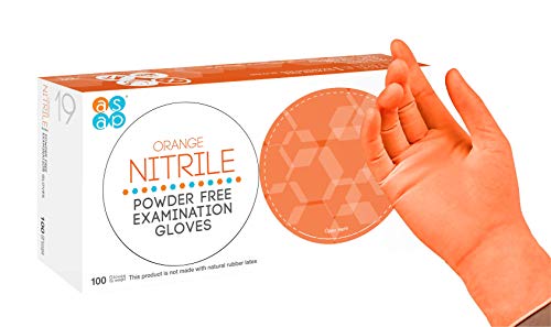 ASAP Orange Nitrile Powder Free Examination Gloves, Disposable, 4.5 mil, Orange (Box of 100) (Medium)
