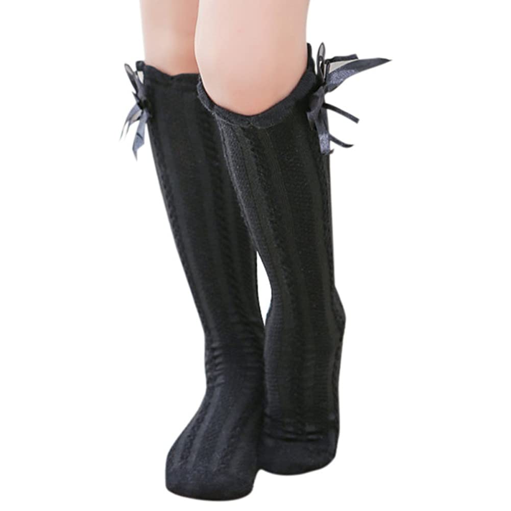 Toptim Little Girl's Knee High Socks Over Calf Kids Overknee Stockings Bow Style 3-12T(Pink/White/Grey/Black)
