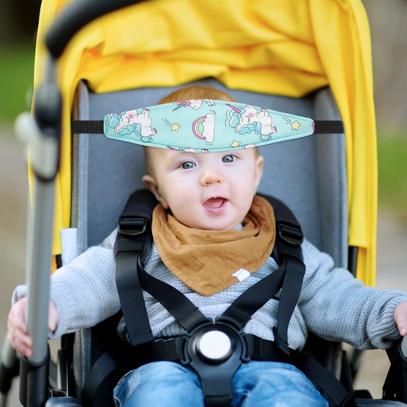 HESTYA 2 Pieces Baby Carseat Head Support Band Strap Headrest Stroller Seat Sleeping Headrest Neck Relief Head Strap Headband for Kids Children Toddler Infant(Unicorns and Dinosaurs)