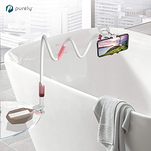 Purely Gooseneck Phone Holder | Flexible Arm Cell Phone Stand for Desk, Night Stand, Headboard - Clamp Mount Clip Bracket, 360-Degree Rotation, Aluminium Alloy - 33-Inch (1-Pack, Rose)