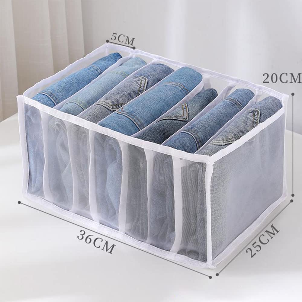 2PCS Wardrobe Clothes Organizer - Washable Drawer Clothes Organizer, Visible Clothing Organizer with compartments, Foldable Clothing Divider Bag. (White)