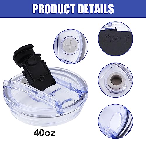 2pcs Replacement Lid for Stanley Quencher, No Spill Travel Tumbler Lids Replacement Tumbler Lids 40 oz No Leakage Plastic Replacement Lids Tumbler Cup Lids for Stanley Cup (Black, Threaded)